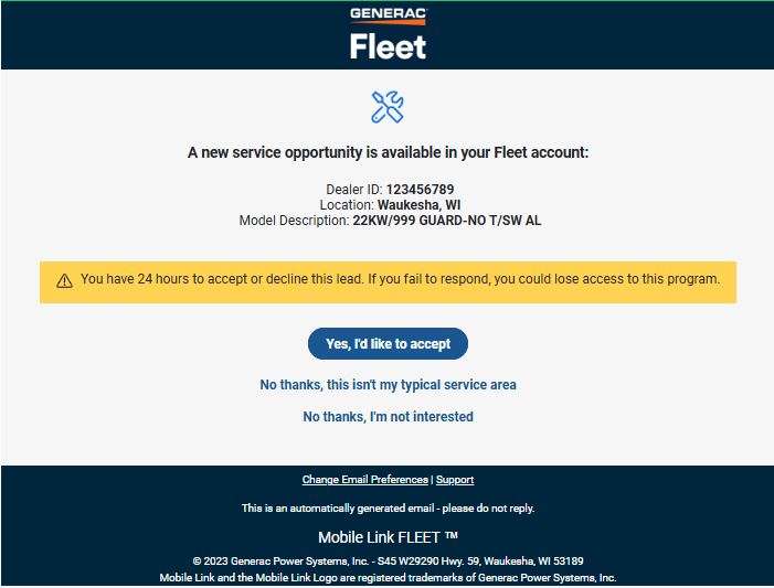Service Opportunities Quick Response Feature – Mobile Link Fleet